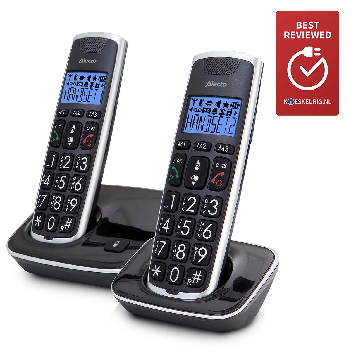 Alecto - Senior DECT-telefon med store taster og 2 håndsæt, sort - FX-